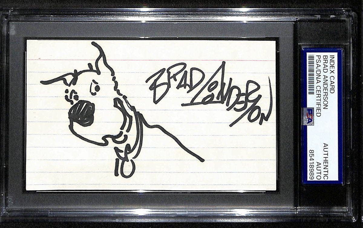Brad Anderson Signed/Inscribed Index Card Cartoonist "Marmaduke" PSA 1 ...