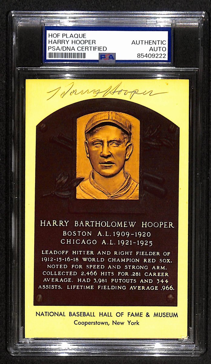Harry Hooper Signed 3.5x5.5 Hall of Fame Plaque Post Card White Sox PS ...