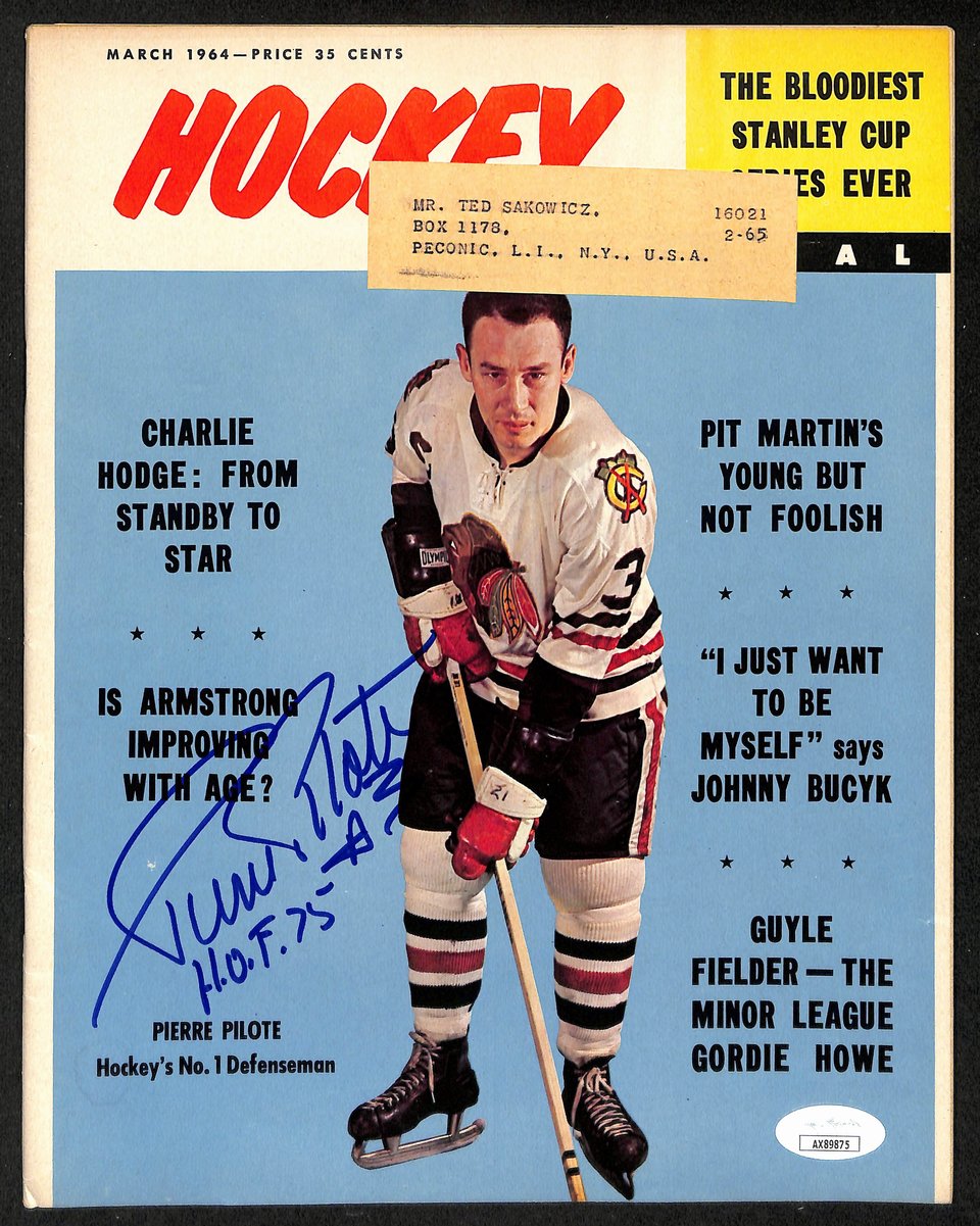 Pierre Pilote HOF Chicago Blackhawks Signed 1964 Hockey Pictorial JSA ...