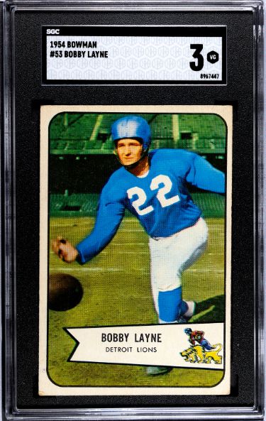 Bobby Layne 1954 Bowman Card #53- SGC Graded 3 VG (Detroit Tigers ...