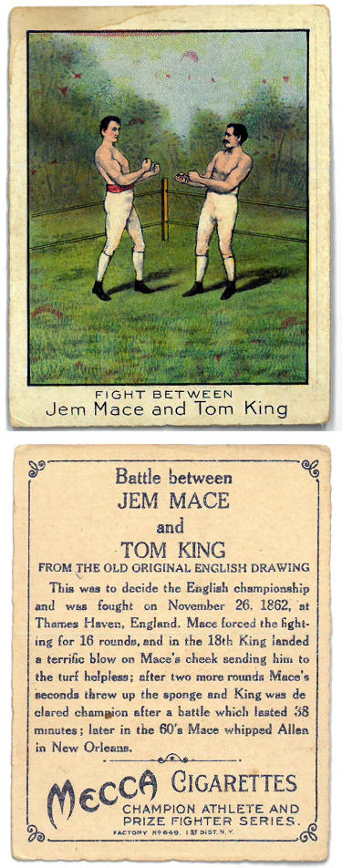 Jem Mace and Tom King 1910 T220 Mecca Cigarettes Prize Fighting Card ...