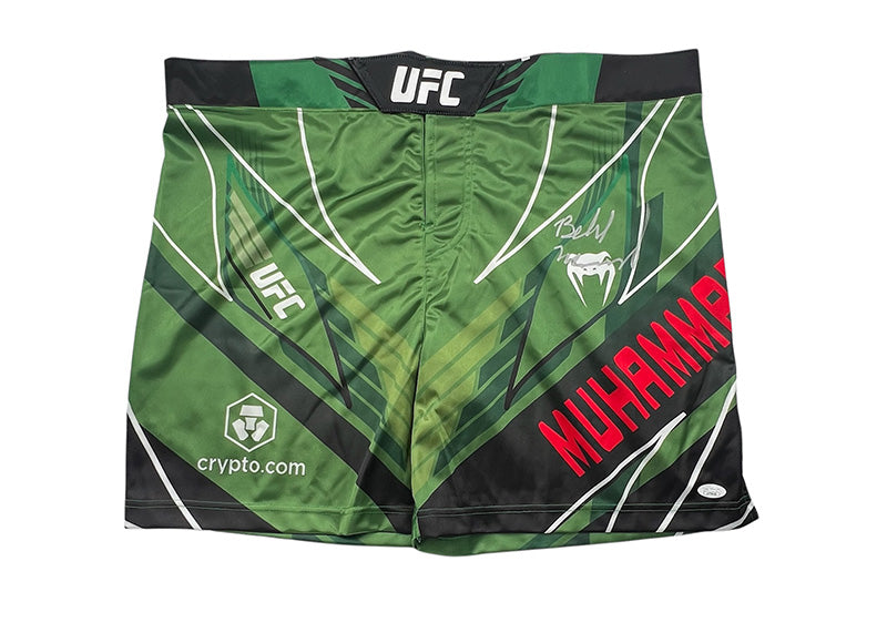 Belal Muhammad Signed Custom Green MMA Fight Trunks JSA — Golden Autographs