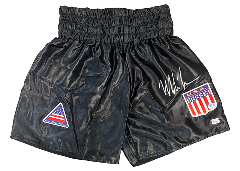 Mike Tyson Autographed Black Boxing Trunks Beckett — Golden Autographs