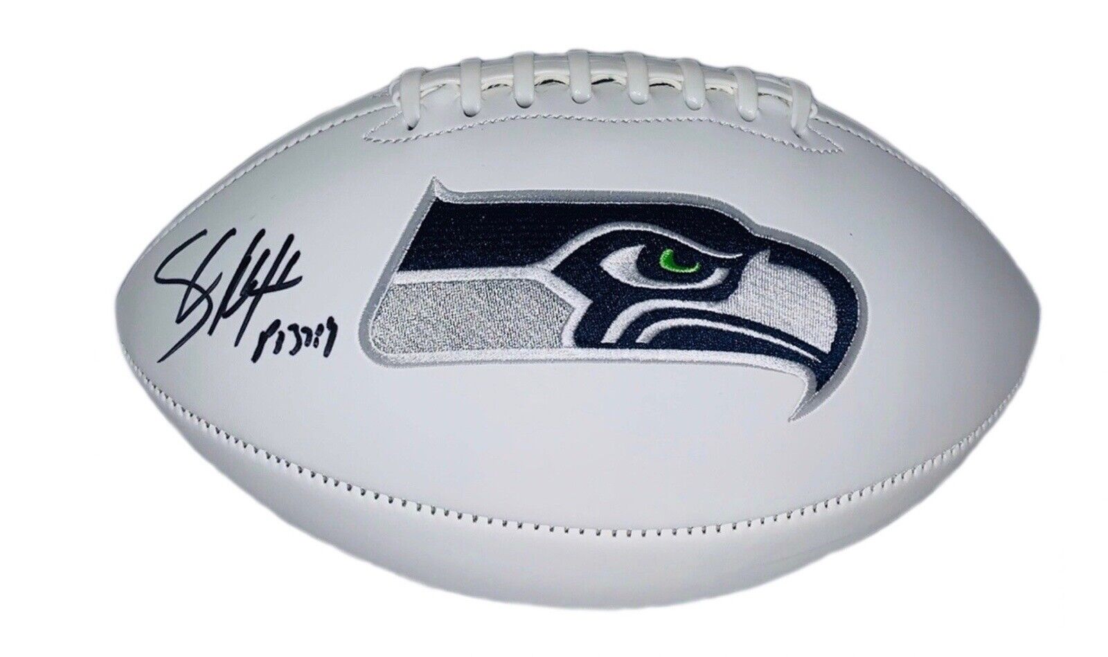 Shaun Alexander Autographed Seattle Seahawks White Logo Football JSA ...