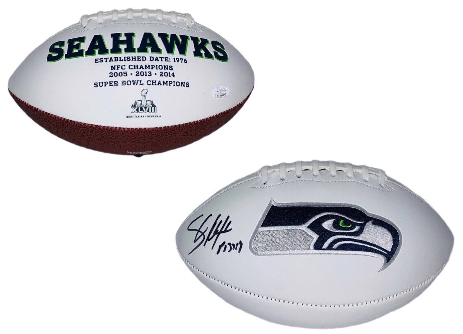 Shaun Alexander Autographed Seattle Seahawks White Logo Football JSA ...